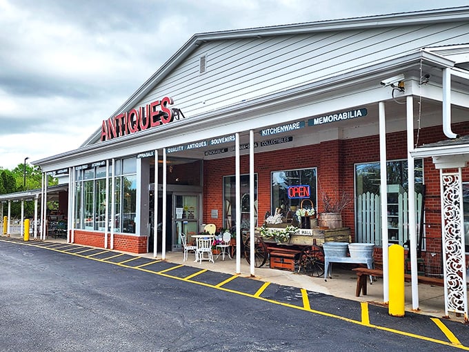 Clean lines, organized chaos, and that eye-catching red sign. Waukesha's treasure temple means business about pleasure.