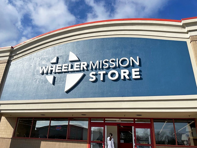 Sleek signage signals upscale thrifting ahead - where charitable giving meets contemporary retail design perfectly executed.