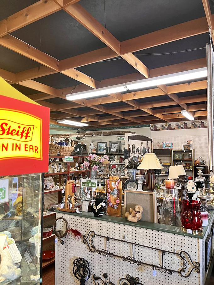 Wooden beams frame an endless horizon of treasures. The pegboard walls are like blank canvases for displaying decades of American design.