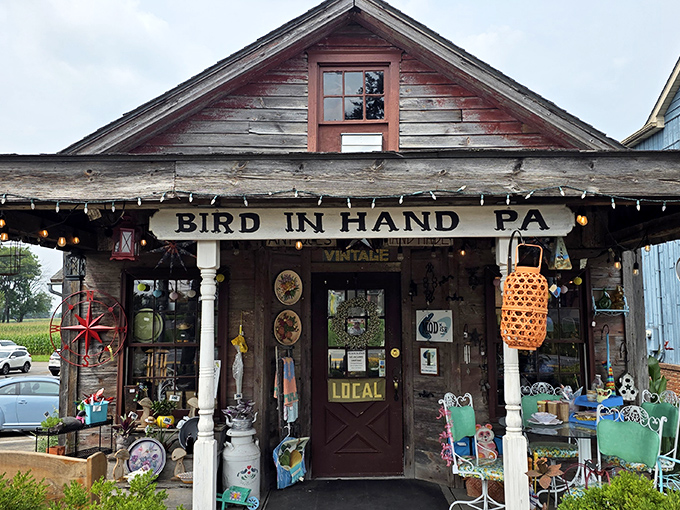 Not your average strip mall. This weathered wooden storefront has more authentic character than most Hollywood celebrities.
