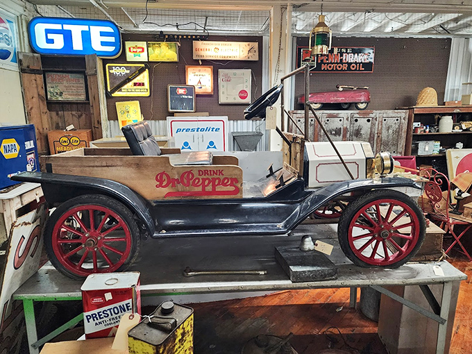 This vintage Dr. Pepper promotional vehicle isn't just transportation&mdash;it's a rolling time capsule from when cars had personality and soda came in glass bottles.