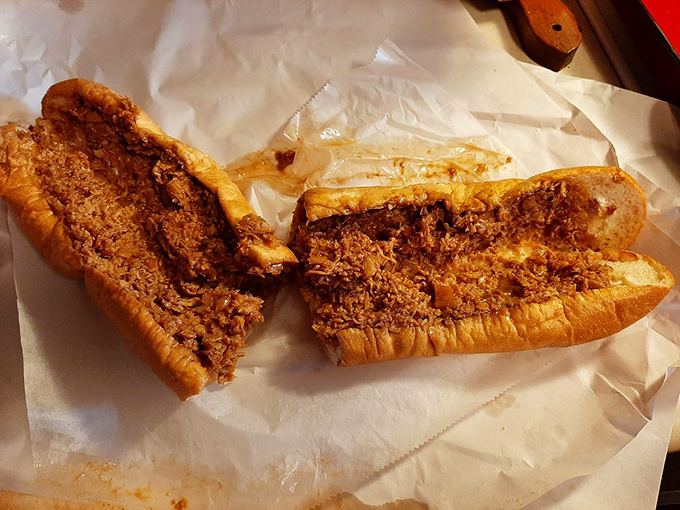 The BBQ chicken sandwich, split for sharing but destined to create the kind of food envy that ends friendships. Choose wisely.