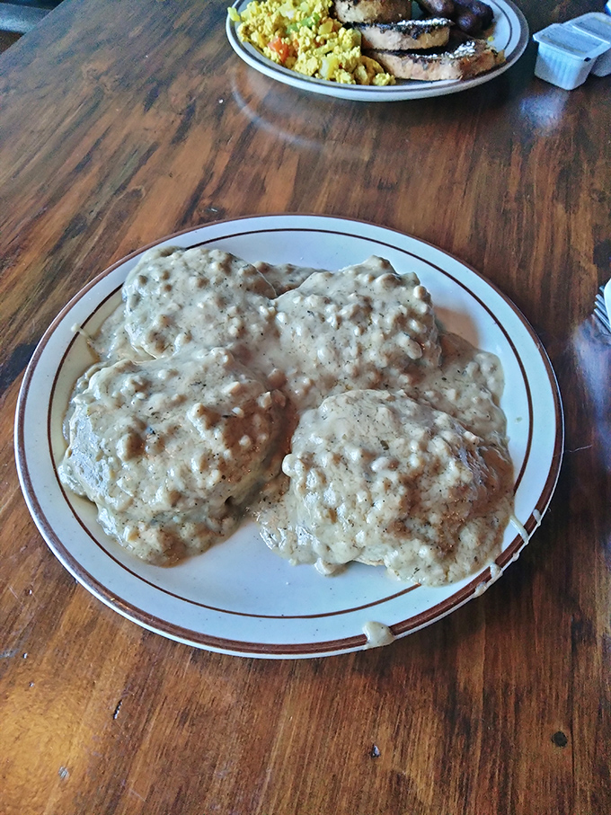 Biscuits and gravy that would make your Southern grandmother nod in approval&mdash;pillowy clouds of dough swimming in savory, peppery gravy.