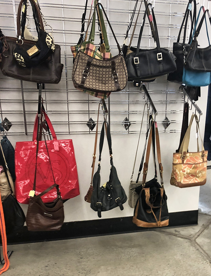 Handbag heaven &ndash; where designer-inspired purses and practical totes hang in suspended animation, waiting for their second chapter.