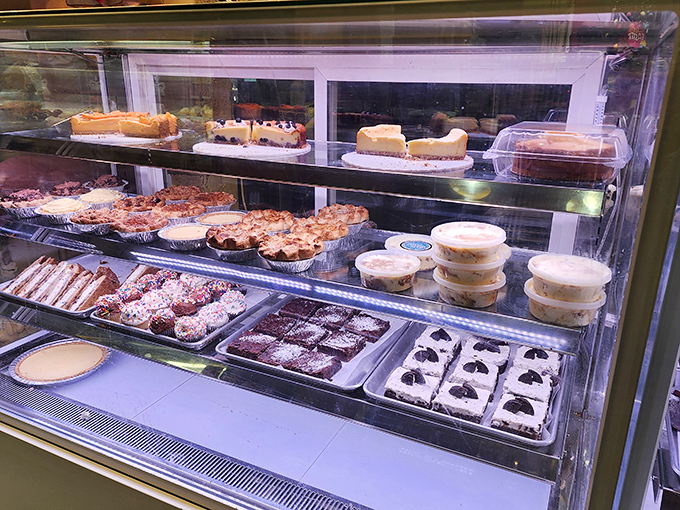 The display case&mdash;a glass-fronted gallery where dessert masterpieces await adoption by hungry market-goers.
