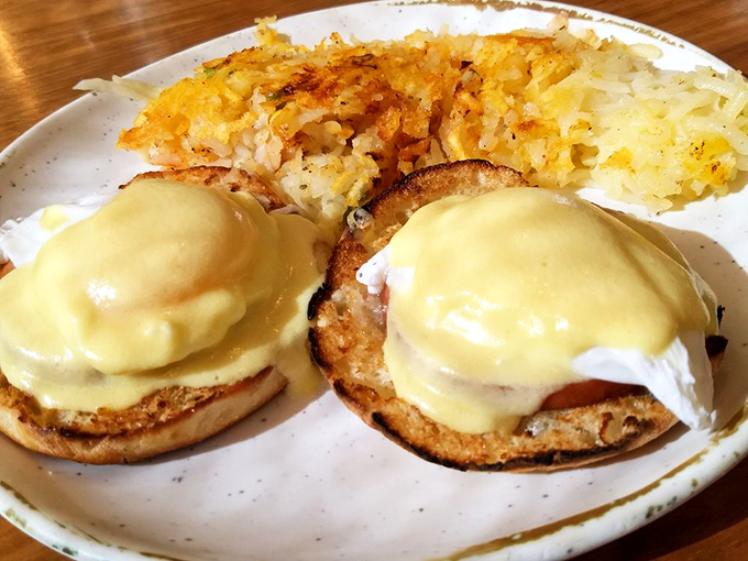 Eggs Benedict that would make the pope himself convert to the Church of Brunch, with hollandaise sauce that's basically liquid sunshine.