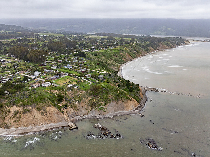 The dramatic cliffs of Bolinas stand like nature's fortifications, guarding the town's laid-back lifestyle from the hustle of modern California.