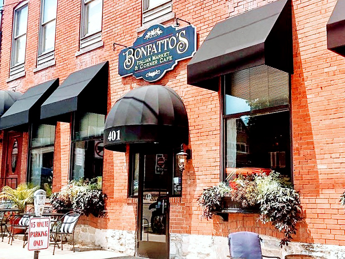 Italian cuisine behind classic brick and wrought iron. Bonfatto's storefront promises authentic flavors with a side of small-town charm that chain restaurants can only dream about.