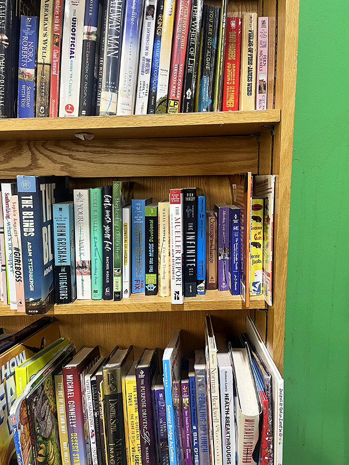 The literary corner: where cookbooks mingle with self-help guides and yesterday's bestsellers wait patiently for their next reader.