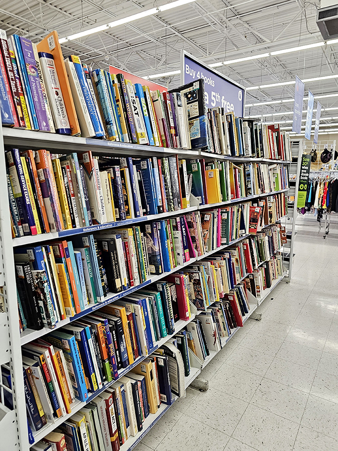 The book section: where literary treasures and forgotten bestsellers coexist in paperback harmony.