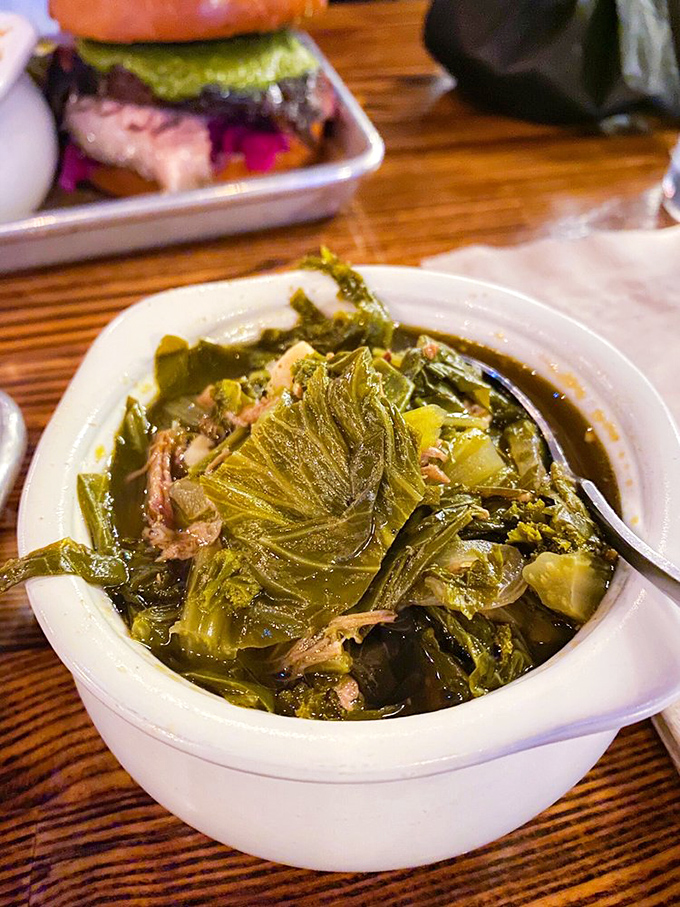 These aren't your grandmother's greens (unless your grandmother was secretly a barbecue pitmaster). Tender, smoky, and swimming in pot liquor gold.