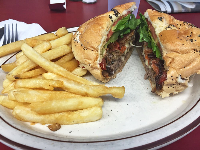 When a burger looks this good, you understand why some people skip breakfast altogether. Though those fries might change your mind.