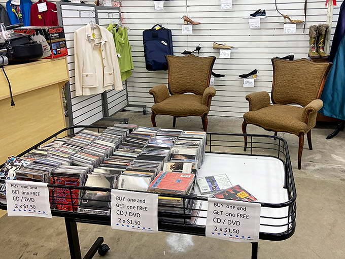 The CD collection and those elegant chairs create the perfect vignette for time travelers from 1998. Buy one, get one free&mdash;just like memories.