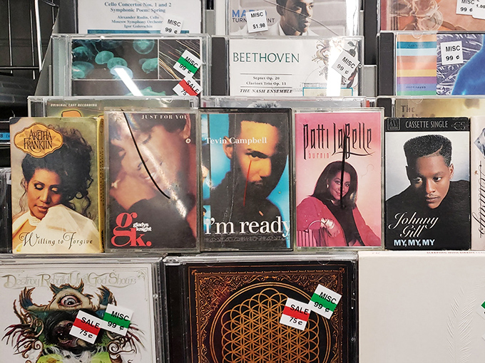 
Musical time capsules lined up like soldiers from another era. Aretha Franklin and Beethoven sharing shelf space is the democracy we need.