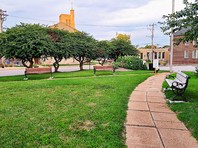 Small town parks like this create breathing room between errands, offering benches where you can rest while contemplating your next Maplewood discovery.