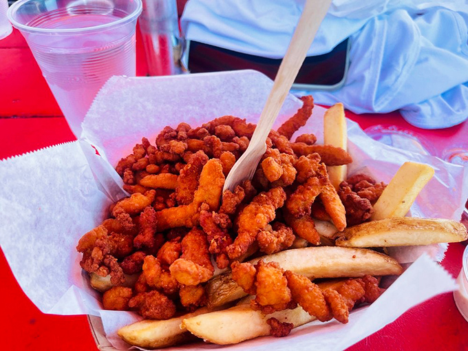 Crispy calamari strips that shatter with each bite&mdash;the perfect handheld seafood treasure. No rubbery disappointments here!