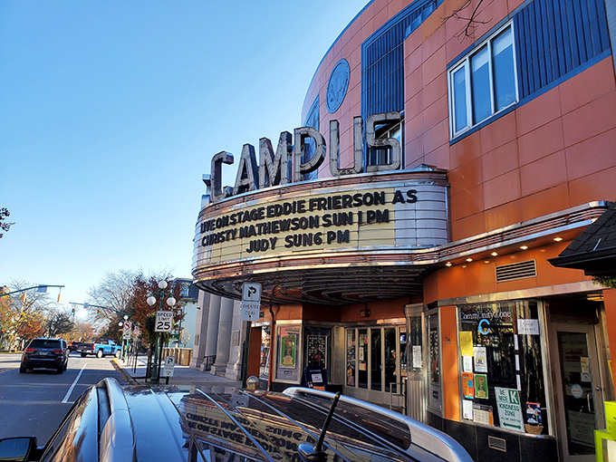 The Campus Theatre's neon marquee glows like a beacon of cinematic hope in an era of streaming services and smartphone distractions.