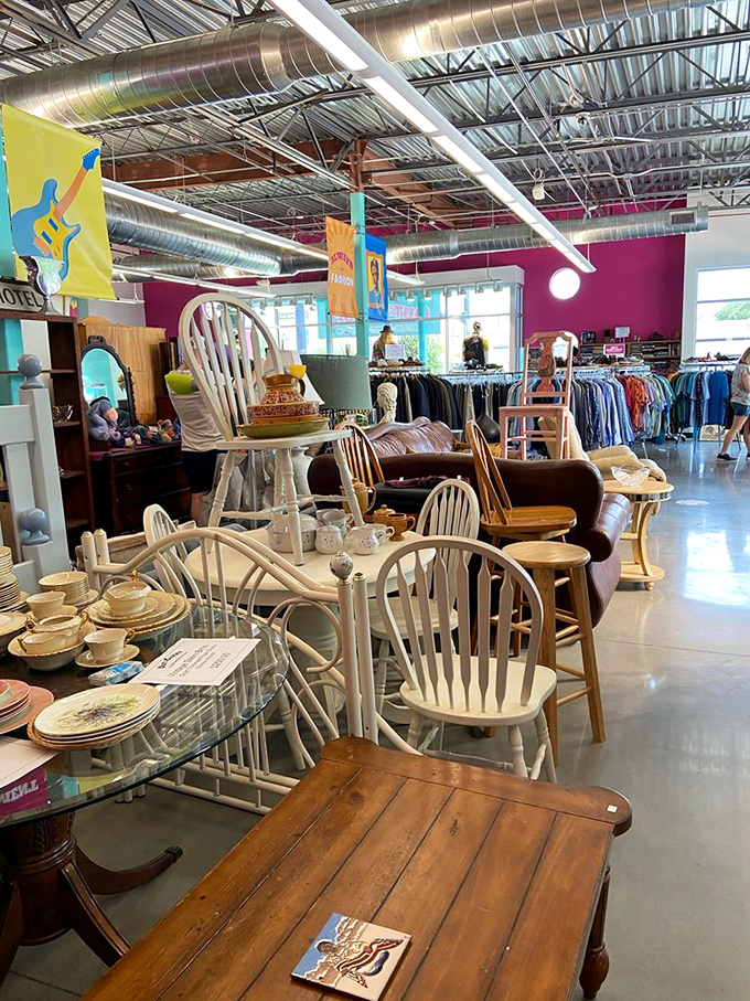 Furniture with stories to tell. These Windsor chairs and solid wood tables are waiting for second acts in homes where character trumps catalog-new.