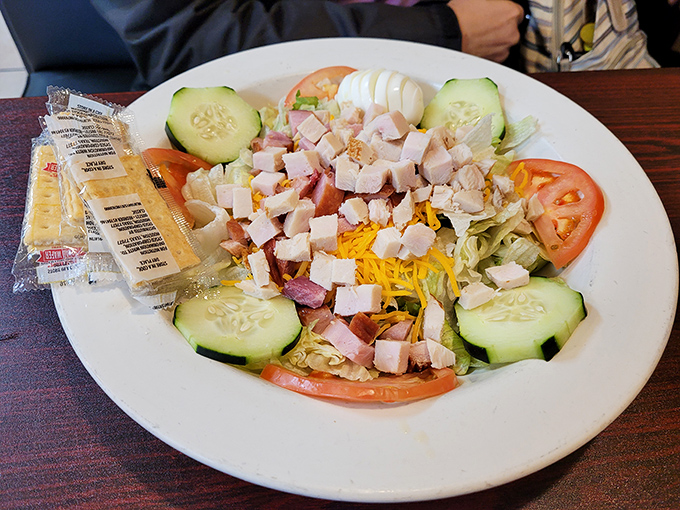 A chef salad that actually makes eating vegetables feel like a reward rather than a punishment.