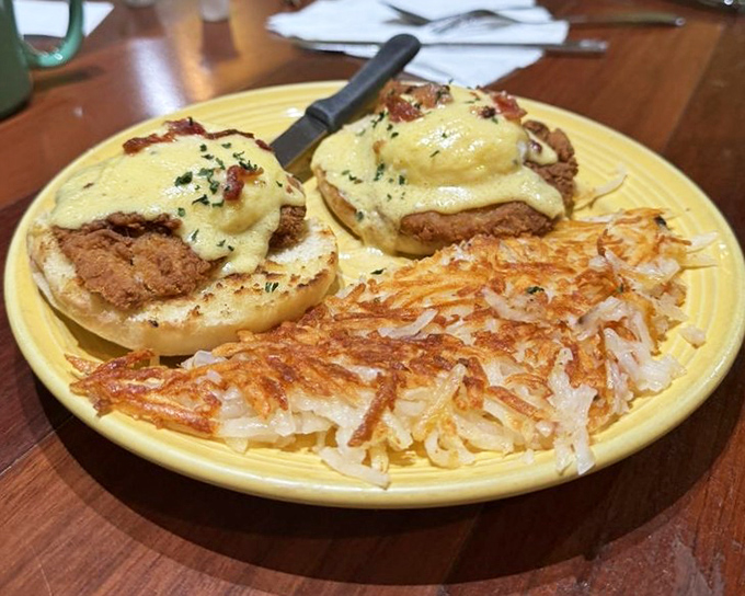 Chicken Benedict that would make Colonel Sanders weep with envy. Those hash browns deserve their own fan club and possibly a small parade.