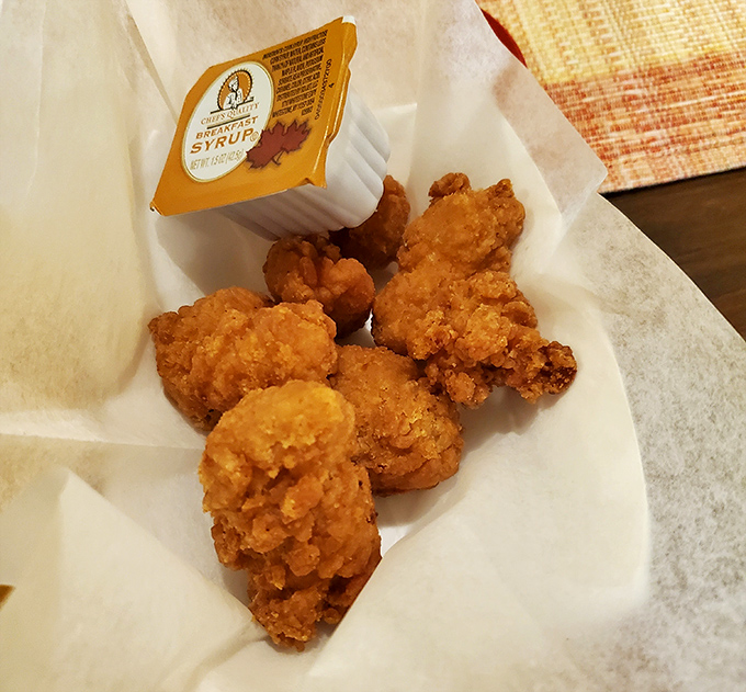 Chicken bites with maple syrup? It's breakfast meets dinner in a culinary mashup that somehow makes perfect, delicious sense.