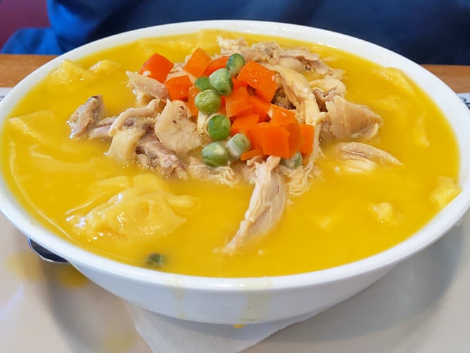 Sunshine in a bowl &ndash; chicken and dumplings with vegetables adding pops of color to this comfort classic that warms you from the inside out.