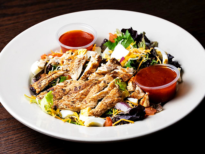 Chicken salad that actually looks like a meal, not an afterthought - fresh greens and protein done right.