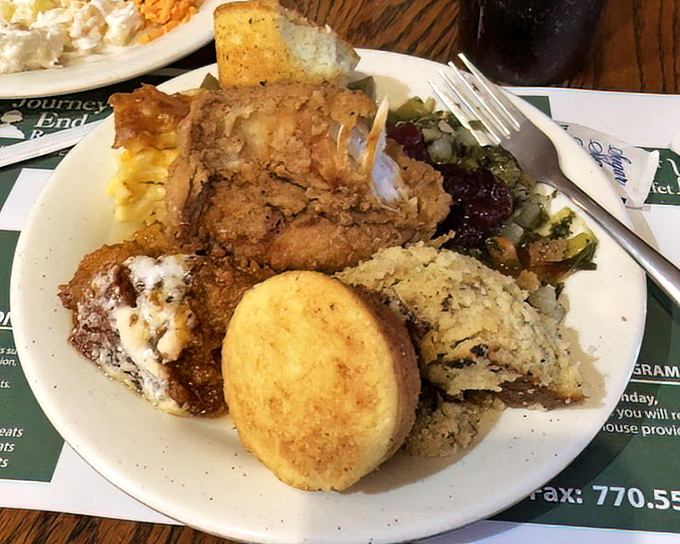 A plate that tells the story of Southern abundance&mdash;fried chicken, cornbread, and sides that crowd together like old friends at a reunion.