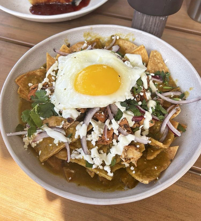 Chilaquiles that could cure any hangover known to mankind. That sunny-side egg is the morning superhero we all need.