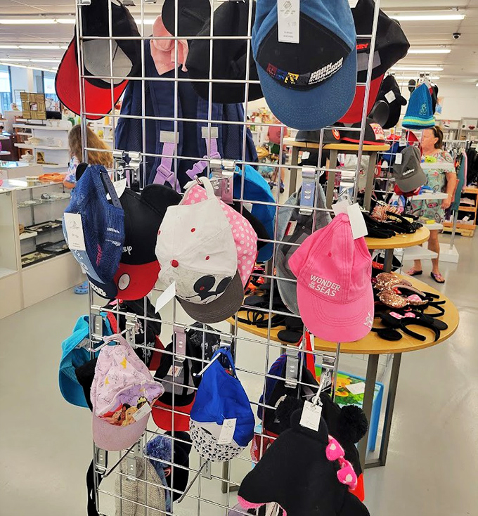 Hat heaven for the indecisive shopper&mdash;Mickey ears and baseball caps offering both shade and character at thrift store prices.