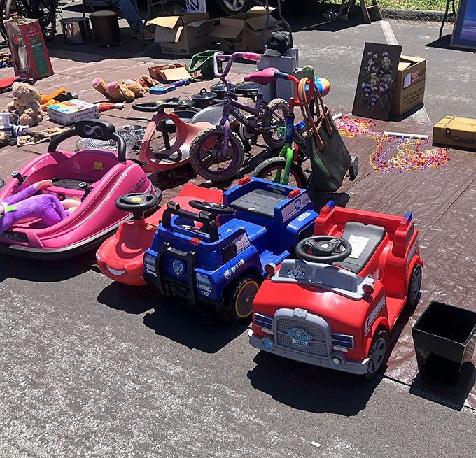 Miniature vehicles await their next young drivers in this automotive section scaled for adventure-seekers.