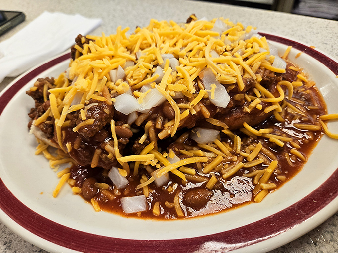 Cincinnati might claim chili fame, but this Hoosier version &ndash; smothered in shredded cheese and diced onions &ndash; makes a compelling argument for Indiana's chili credentials.