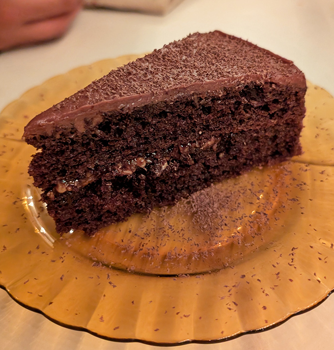 Chocolate cake that makes you wonder why we ever bothered inventing other desserts. The layers tell a story of patience.