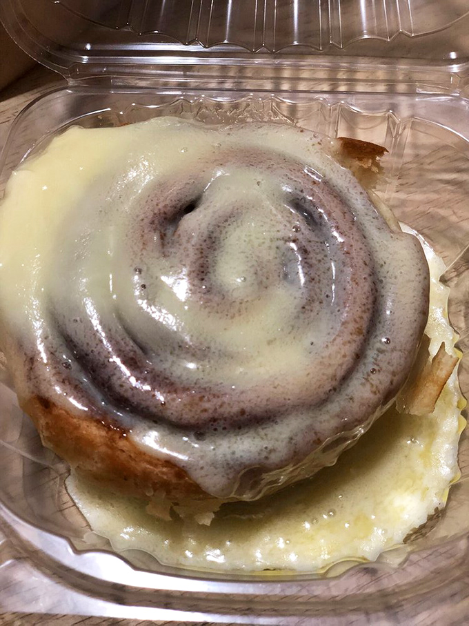 The legendary cinnamon roll, where icing melts into warm, spiraled perfection. Worth driving across state lines for this alone.