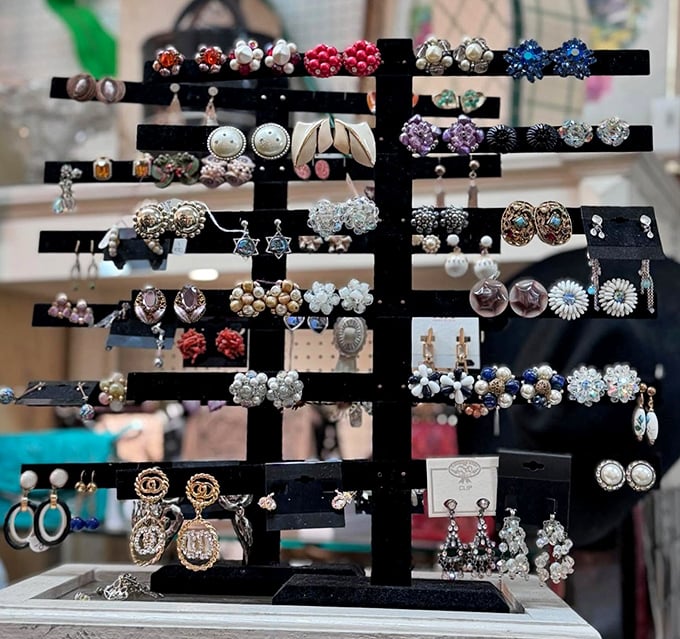 This earring display is like a constellation of vintage style&mdash;clusters of pearls, colorful stones, and intricate metalwork that would make your grandmother proud.
