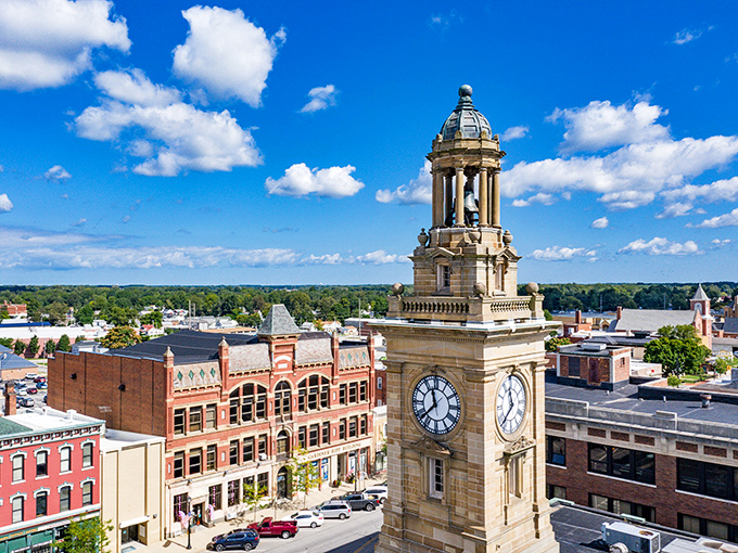 The courthouse clock tower dominates Norwalk's skyline, a timeless landmark reminding residents that good living doesn't require big-city stress or expenses.