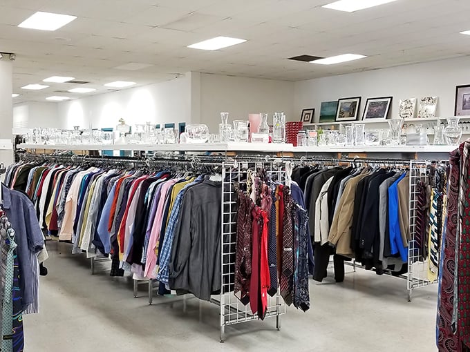 The men's clothing section offers everything from casual to corporate. That tie might have once attended more important meetings than you.