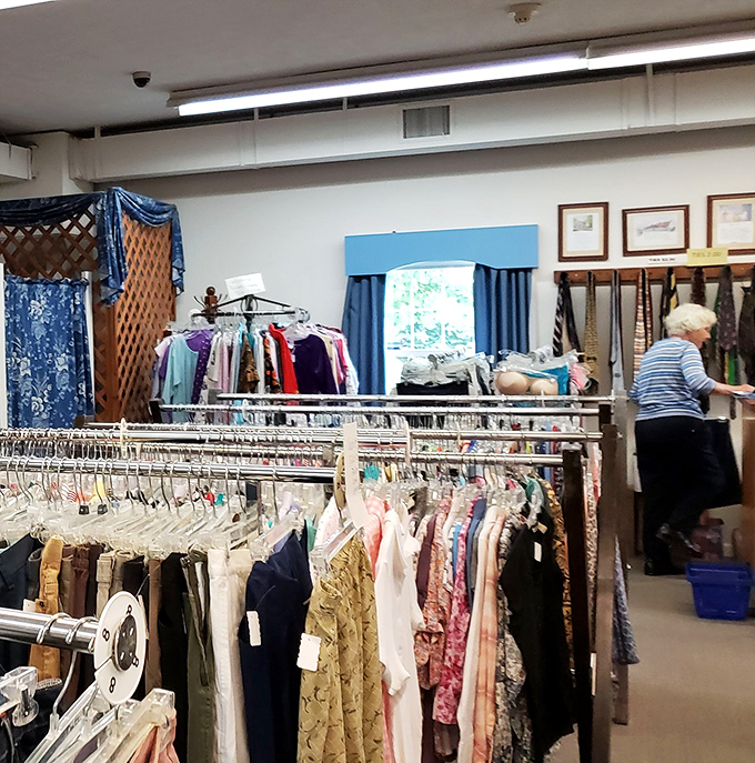 The women's clothing section beckons with possibilities. Somewhere in these racks is the vintage dress of someone's dreams.