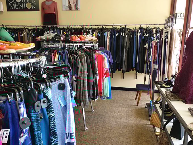 Color-coded clothing racks: where organization meets opportunity. Browse without that "digging through chaos" cardio workout other thrift stores offer.