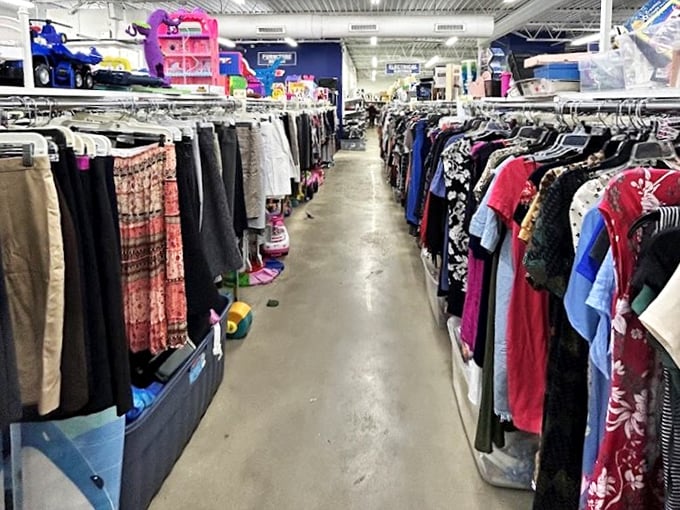 Clothing corridors that would make Marie Kondo weep with organizational joy. The thrill of the hunt has never been so neatly arranged.