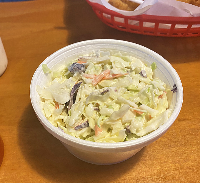 Creamy coleslaw that provides that perfect cool, crisp counterpoint to all the gloriously fried treasures on your plate &ndash; balance in all things!