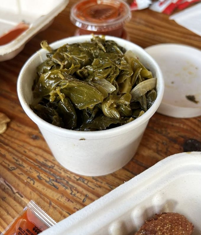 These collard greens have been cooked with respect&mdash;tender but still maintaining their integrity, the perfect counterpoint to fried seafood.