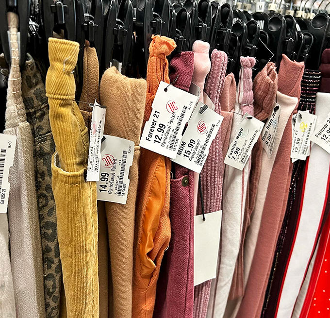 The colorful pants parade! From mustard yellow to dusty rose, these pre-loved bottoms are ready for their comeback tour in your wardrobe.