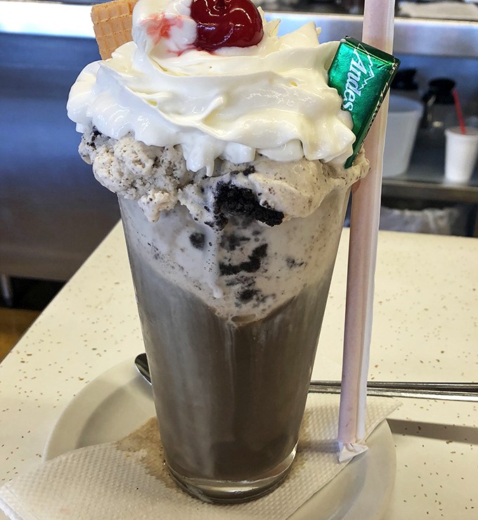 The cookies and cream float looks like it escaped from a 1950s soda fountain and upgraded itself for modern appetites. Dessert perfection in a glass.