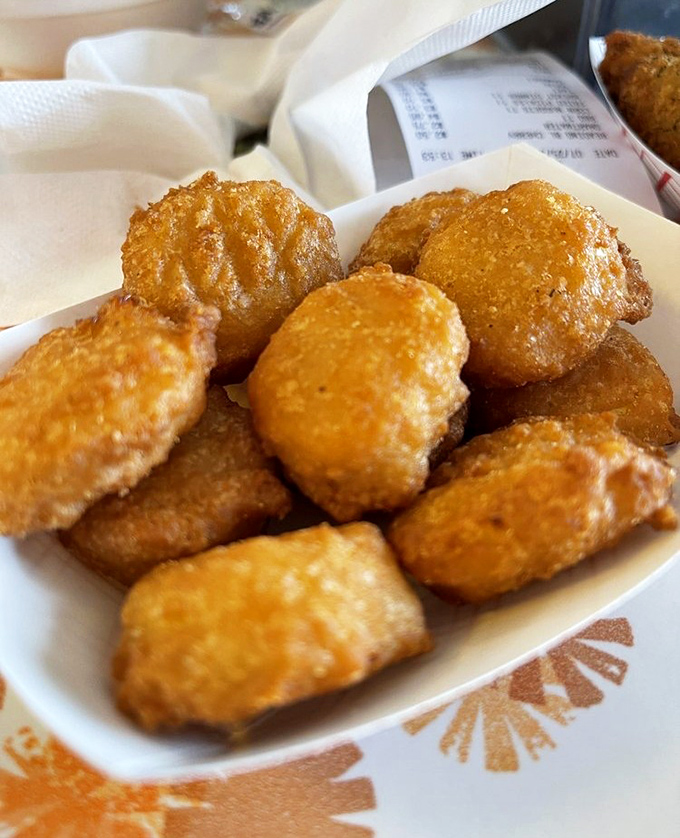 Corn nuggets that look like little golden pillows of happiness. Imagine corn deciding to dress up for a fancy night out&mdash;this is what it would wear.