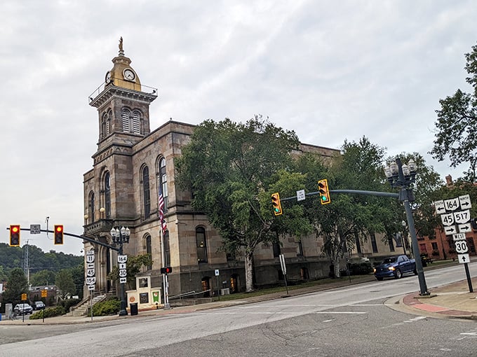 The Columbiana County Courthouse stands majestically at the town center, a testament to when public buildings were designed to inspire, not just function.