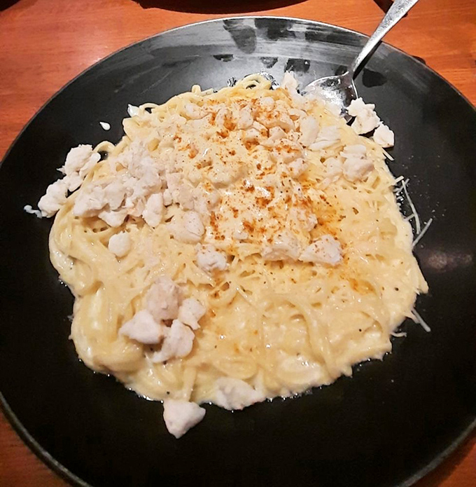 Pasta swimming in creamy decadence, punctuated with tender chunks of crab. Comfort food that somehow feels like a special occasion. 