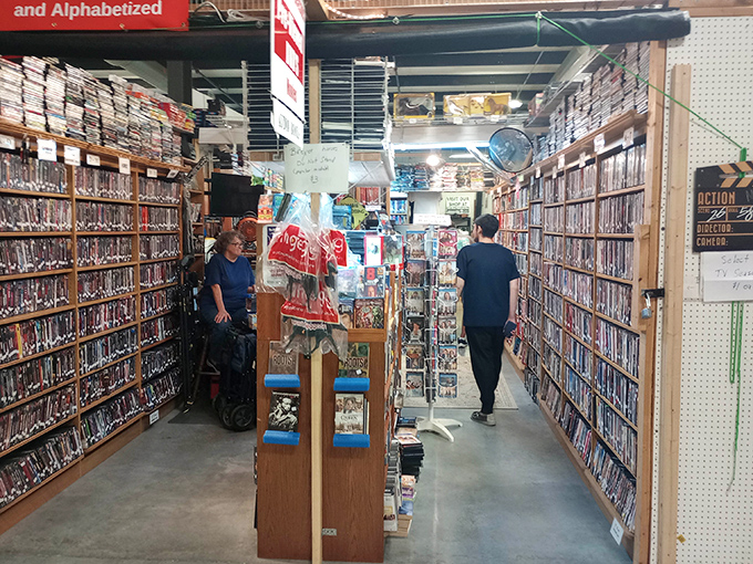 The DVD section &ndash; where physical media refuses to die and movie night possibilities stretch further than streaming algorithms dare to go.