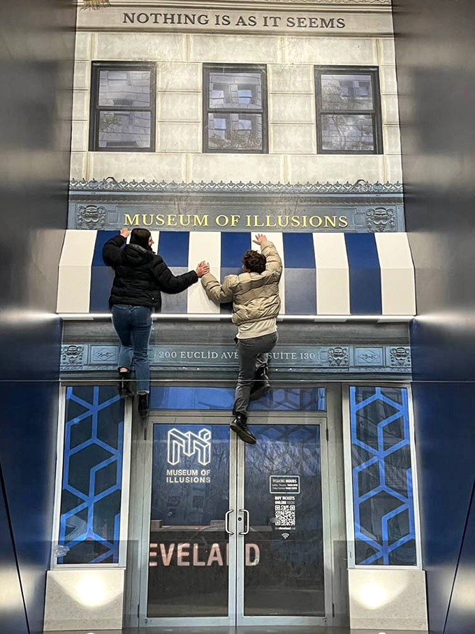 The facade illusion makes visitors appear to scale buildings like Spider-Man, minus the radioactive spider bite and responsibility.