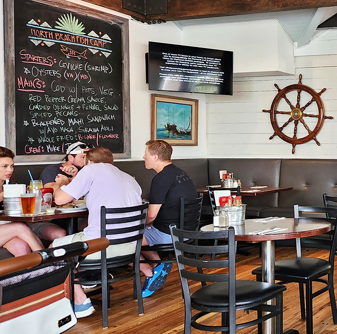 Where nautical meets comfortable&mdash;a chalkboard menu, ship's wheel, and diners who know they've discovered Neptune Beach's worst-kept secret. 